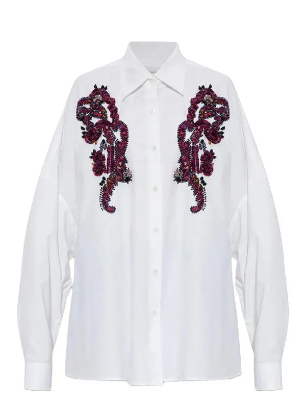 Dries Van Noten Cotton Paisley Appliqué Embellished Shirt - White