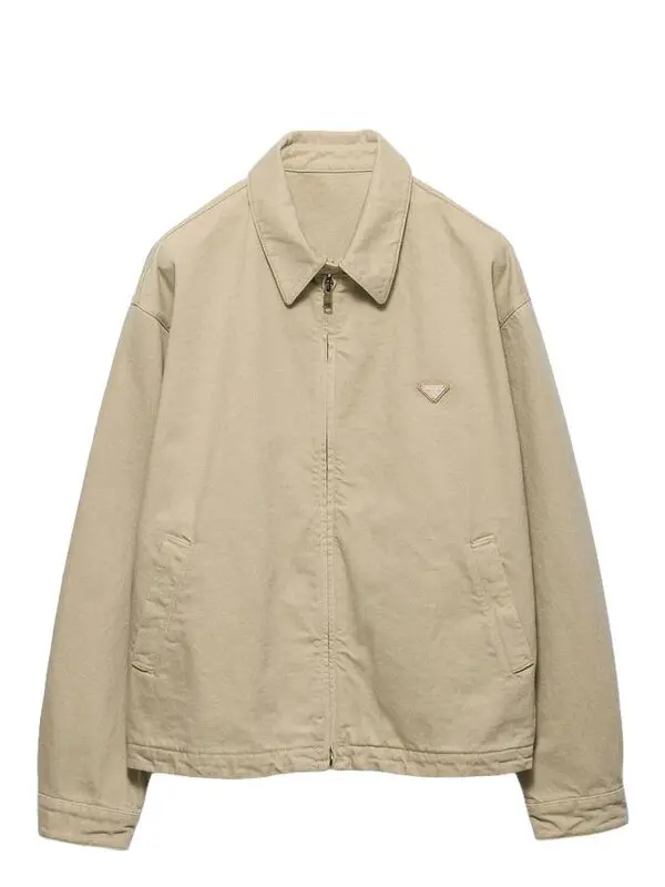 Prada Washed And Garment-dyed Calfskin And Cotton Shirt Jacket - Cream