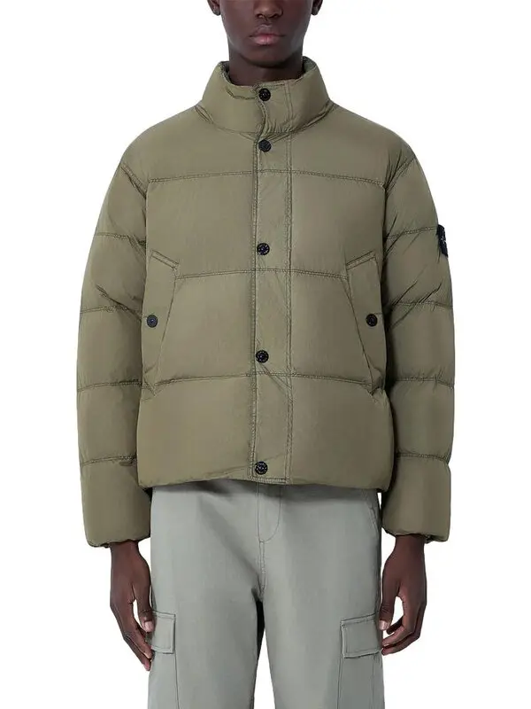 Stone Island Padded Down Jacket With Stand Collar - Green