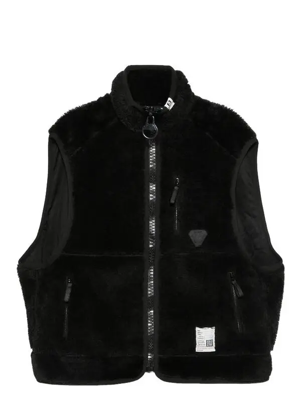 Mihara Yasuhiro Sleeveless High Neck Zip-up Vest With Faux Shearling Texture - Black
