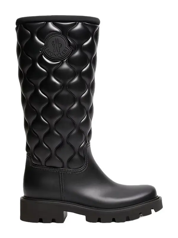 Moncler Quilted Logo Patch Knee-high Boots - Black