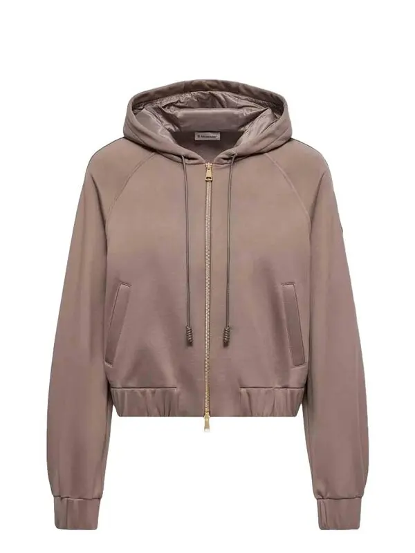 Moncler Hooded Zip-up Cardigan With Logo Patch - Brown