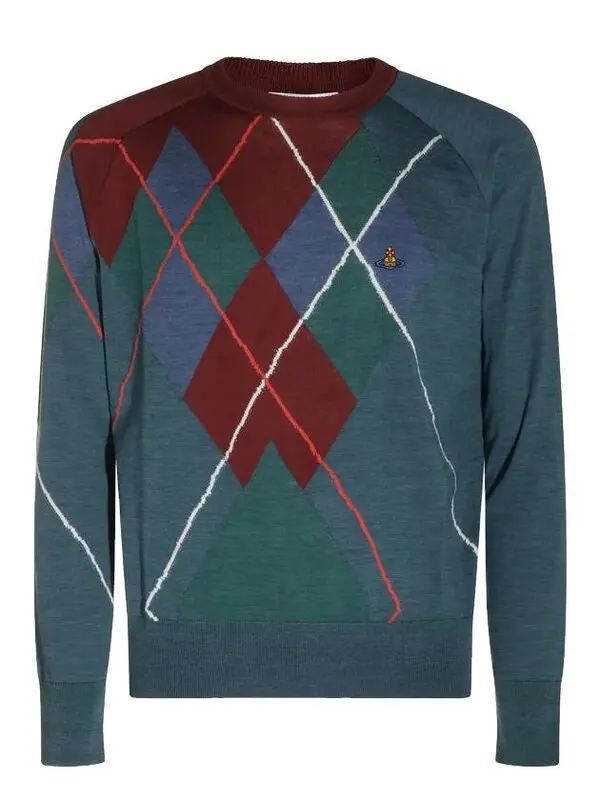 VIVIENNE WESTWOOD Argyle Pattern Crew Neck Sweater - Blue
