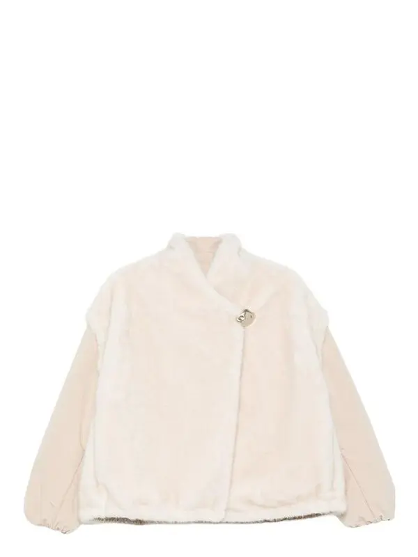 Moncler Faux Fur Jacket With Shawl Lapels - Cream