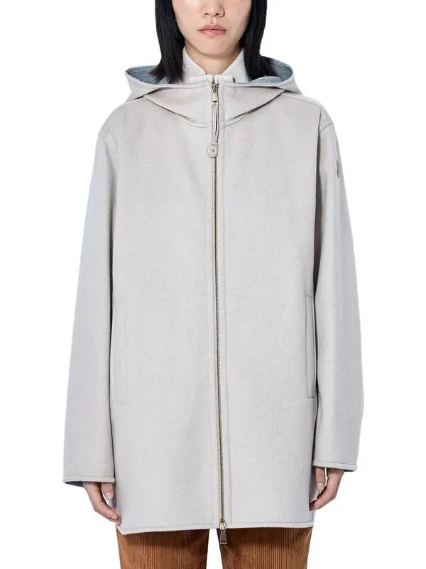 Moncler Oversized Zip-up Jacket With Attached Hood - Cream