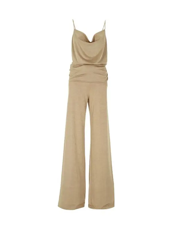 Andamane Beige Cowl Neck Spaghetti Straps Jumpsuit - Cream