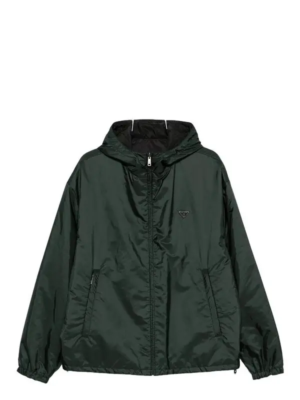 Prada Hooded Zip-up Jacket With Enamel Logo - Green