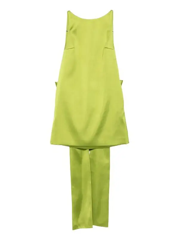 SELF-PORTRAIT Sleeveless Boat Neck Dress With Oversized Bow Detail - Green