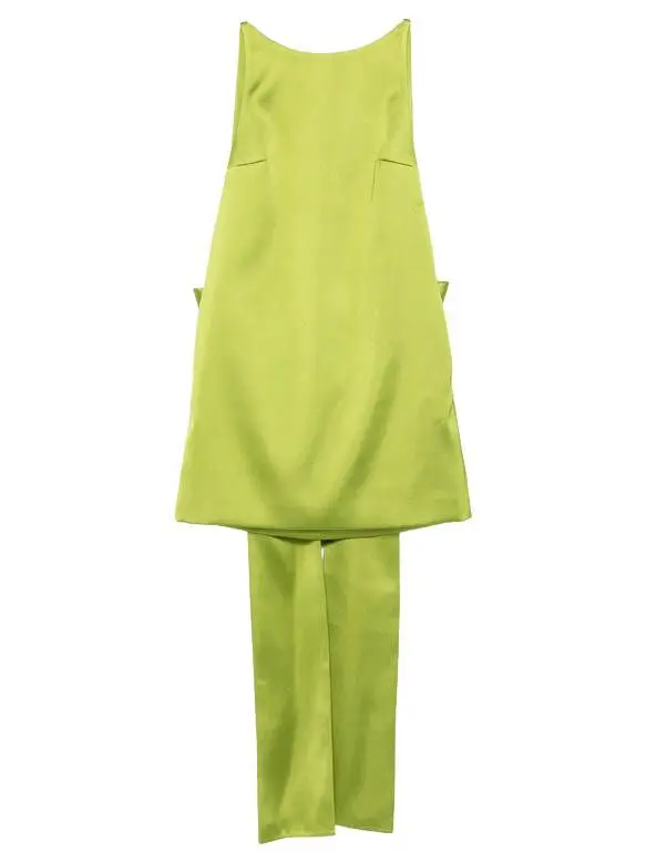 SELF-PORTRAIT Sleeveless Boat Neck Dress With Oversized Bow Detail - Green
