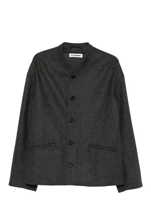 JIL SANDER Charcoal Grey Wool Band Collar Jacket - Gray