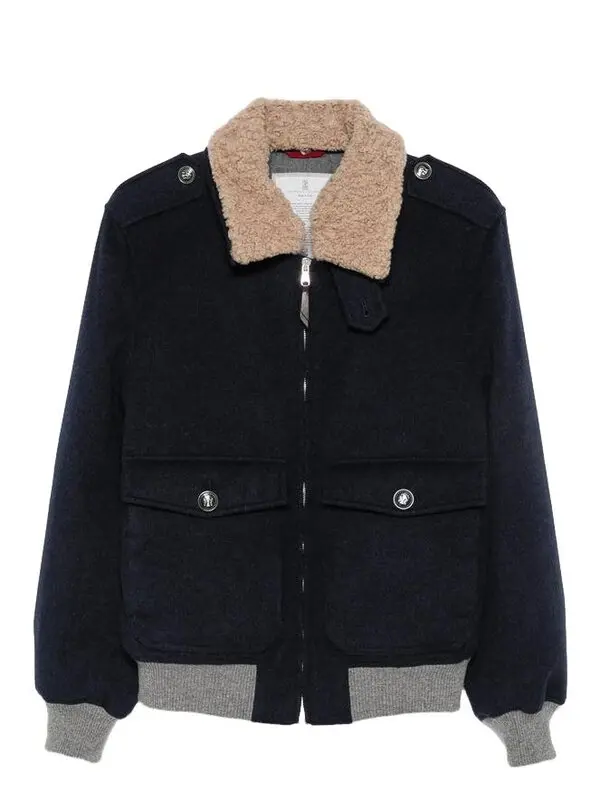 Brunello Cucinelli Shearling Collar Bomber Jacket - Blue