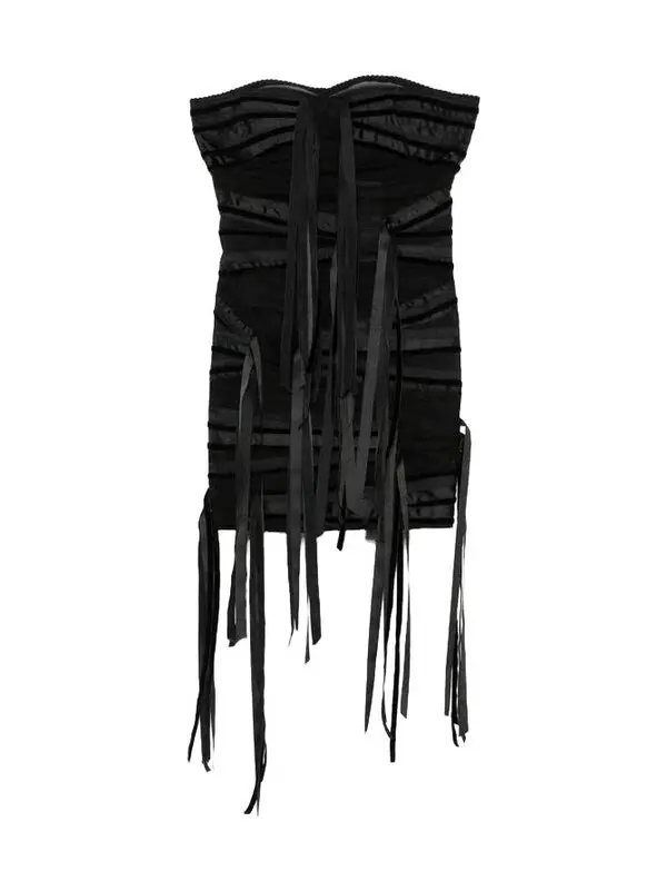 Attico Strapless Fringe Dress - Black