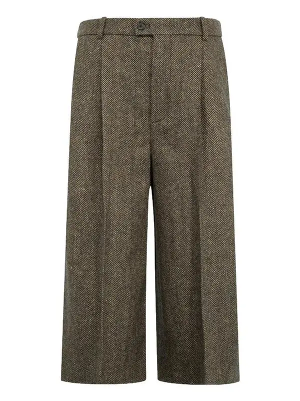 Saint Laurent Herringbone Virgin Wool Knee-length Shorts - Brown