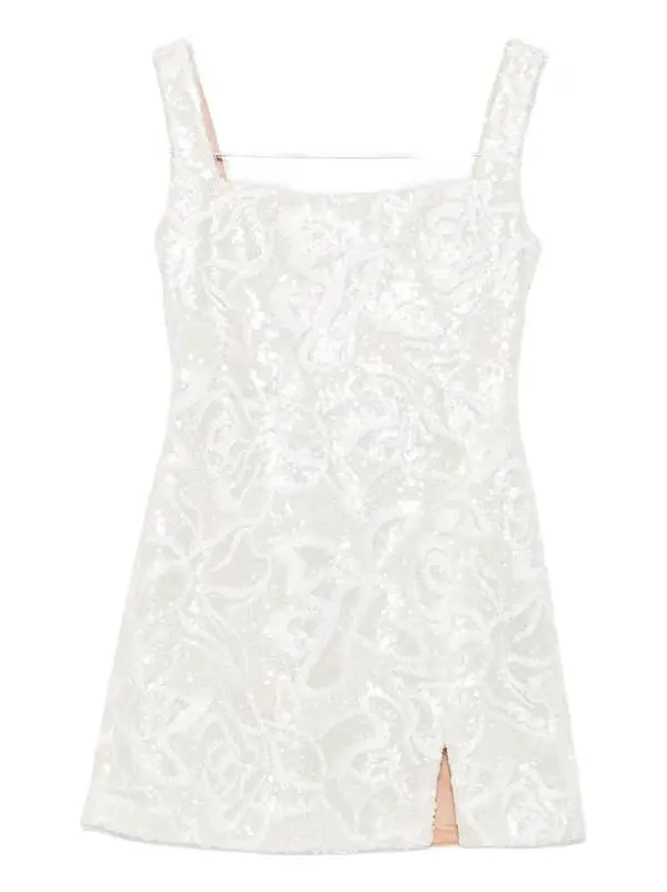 SELF-PORTRAIT Floral Sequin Embellished Square Neck Sleeveless Dress - White