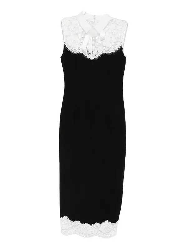 SELF-PORTRAIT Lace Trimmed Collared Dress - Black