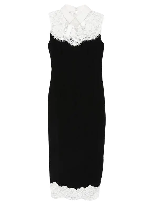 SELF-PORTRAIT Lace Trimmed Collared Dress - Black