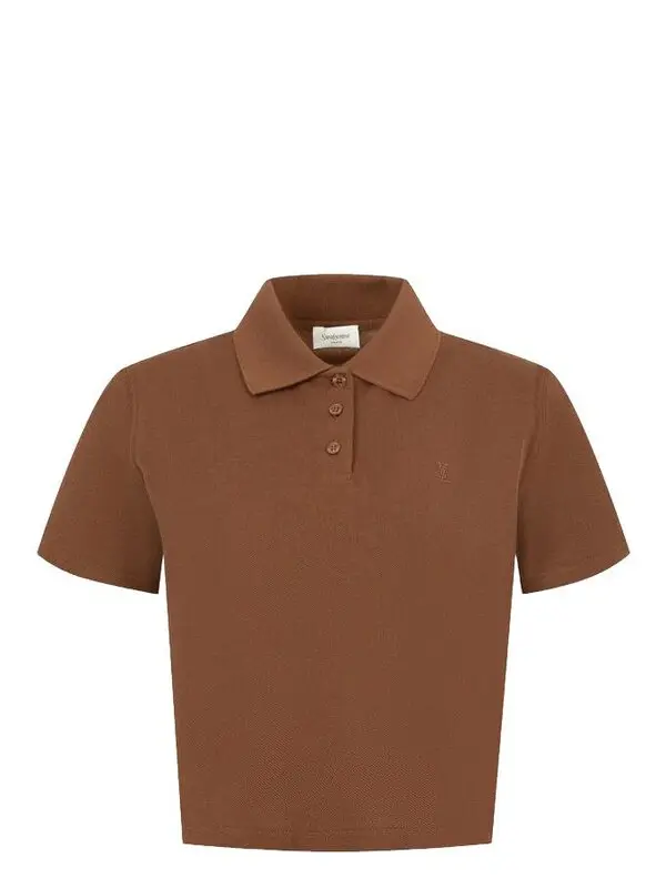 Saint Laurent Cotton Polo Top - Brown
