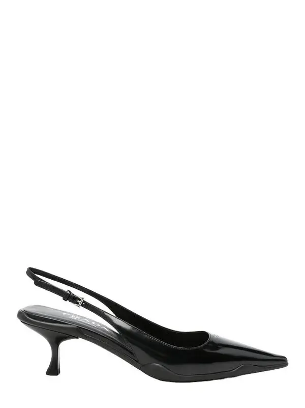 Prada Patent Leather Slingback Kitten Heels - Black