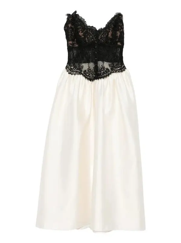 SELF-PORTRAIT Lace Bodice Satin Skirt Dress - Cream