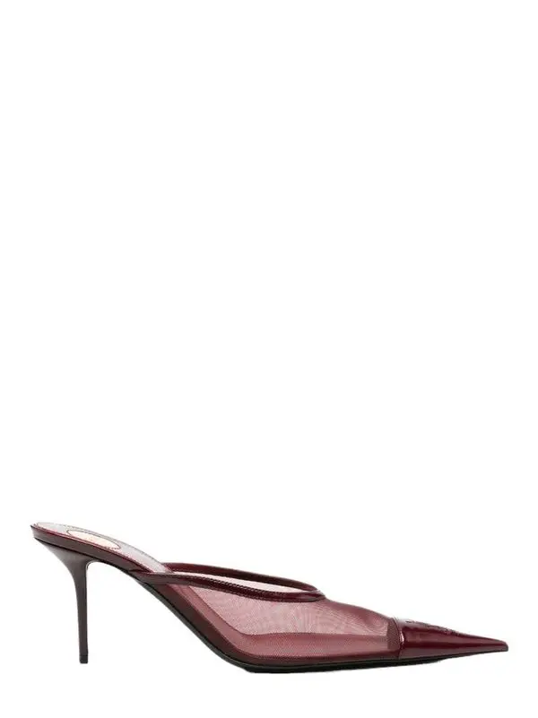 Saint Laurent Burgundy Mesh Pointed Toe Stiletto Mules - Red