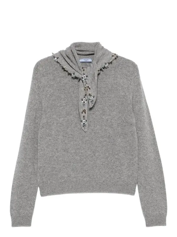 Prada Grey Cashmere Embellished Knitwear Jumper - Gray