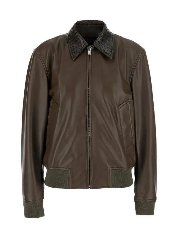 Bottega Veneta Leather Jacket With Woven Collar - Multicolor