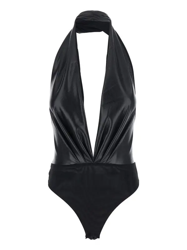 Andamane The Attico Sendaya Bodysuit With V-neck And Long Sleeves In Tech Fabric - Multicolor