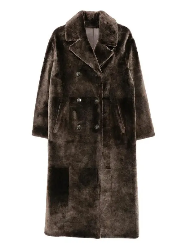 YVES SALOMON Shearling Double-breasted Coat - Brown