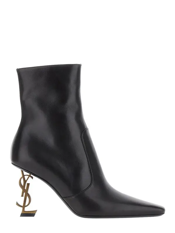 Saint Laurent Vicky Leather Boots With Logo Heel - Multicolor