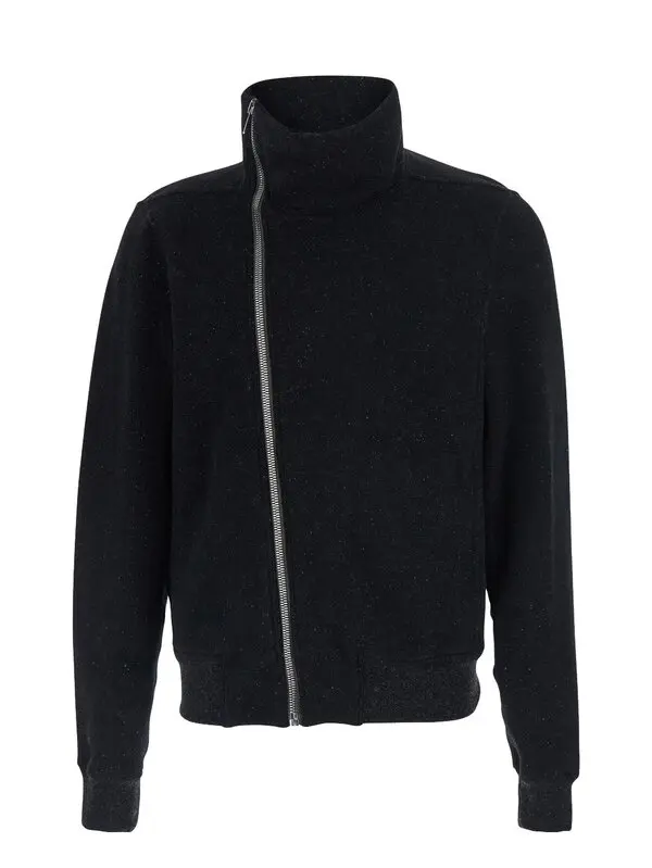 Rick Owens Bauhaus Jogger' Black Sweatshirt With High Collar And Asymmetrical Zip Closure In Cotton For - Multicolor