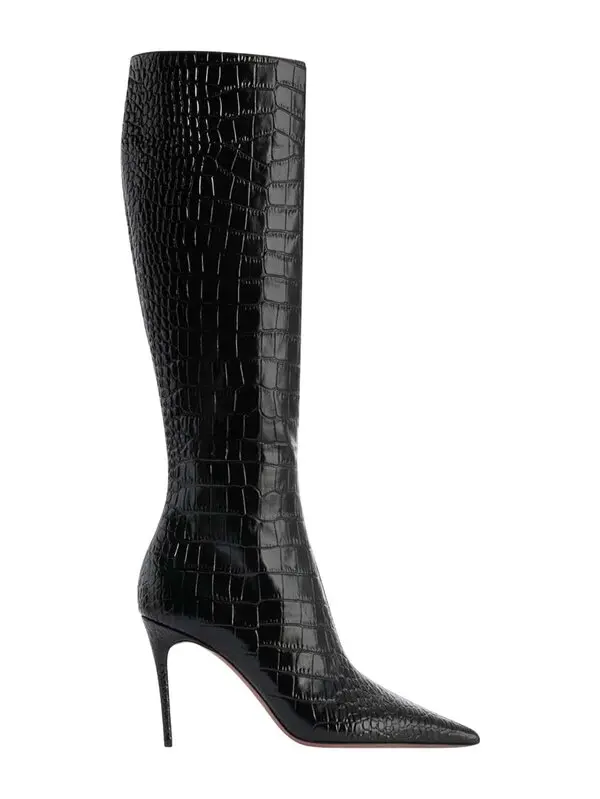 Paris Texas Crocodile-effect Knee-high Stiletto Boots - Black