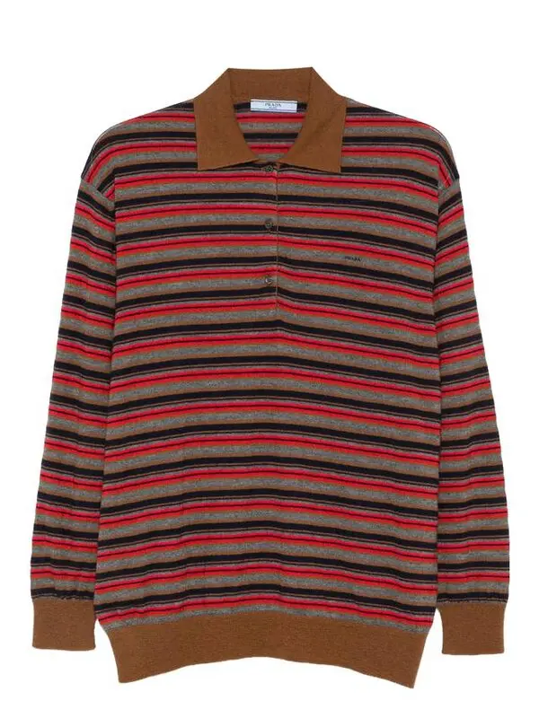 Prada Striped Cashmere Polo Sweater - Red
