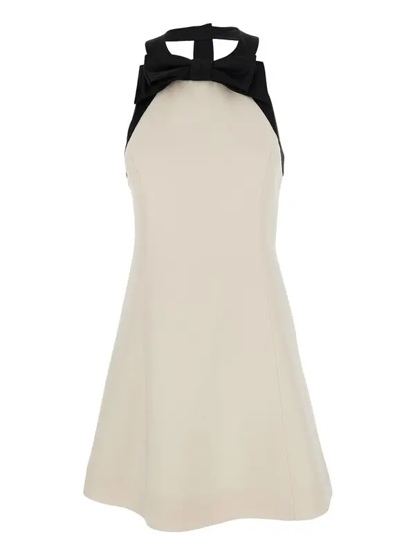 Valentino Garavani Sleeveless Halterneck Mini Dress In Wool And Silk Blend - Multicolor