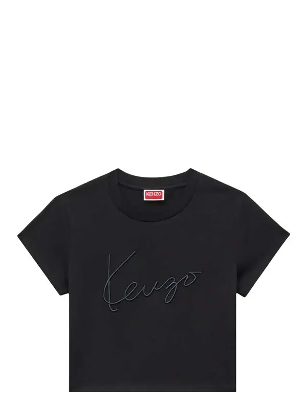 Kenzo Signature Embroidered Cotton Cropped T-shirt - Black