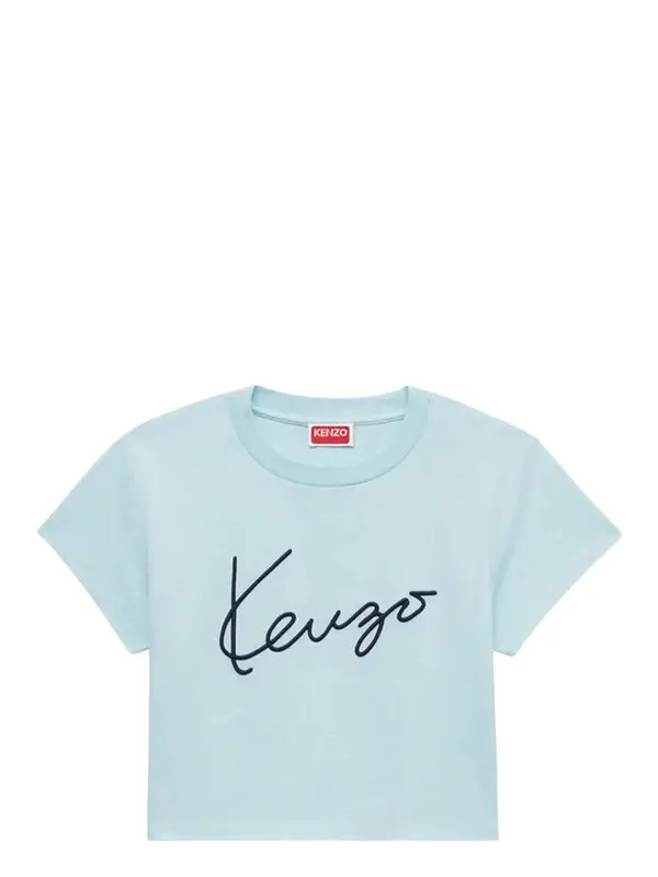 Kenzo Embroidered Cotton Cropped T-shirt - Blue