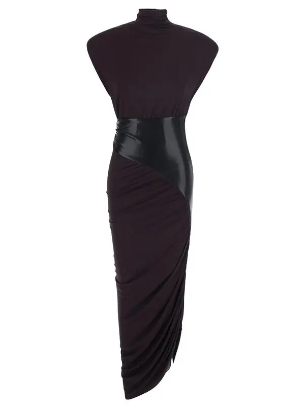 Andamane Ursula Draped Viscose Dress With Eco-leather Detail - Multicolor