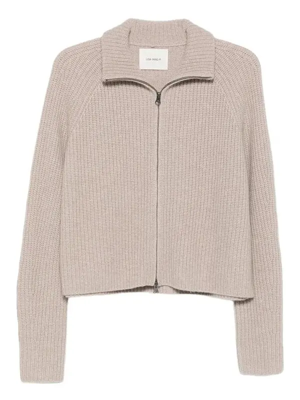 LISA YANG Sand Beige Cashmere Ribbed Knit Zip-up Cardigan - Cream