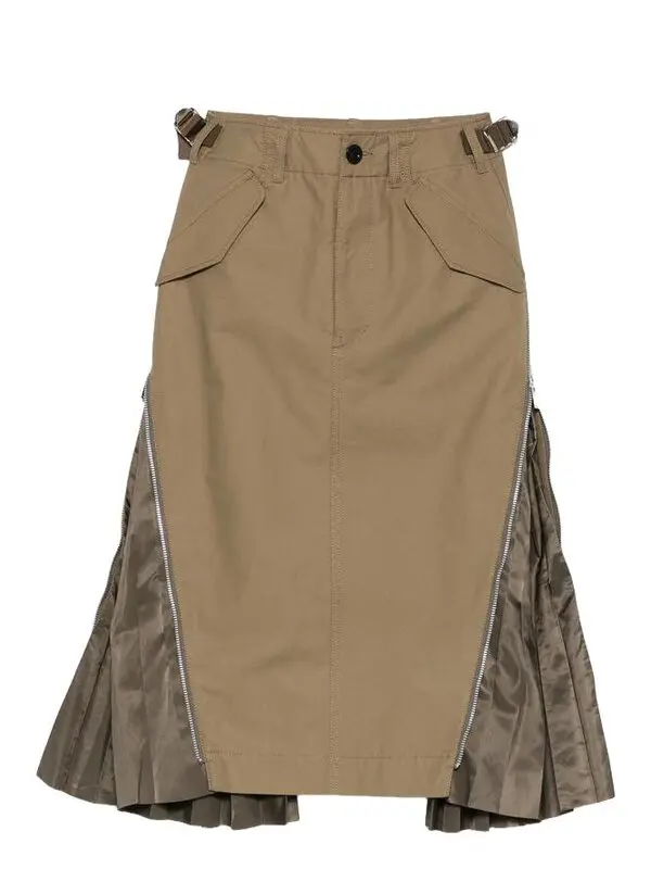 Sacai Khaki Pleated Panel Skirt - Green