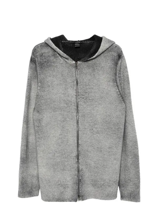 Avant Toi Grey Hooded Knit Jumper With Zip Fastening - Gray