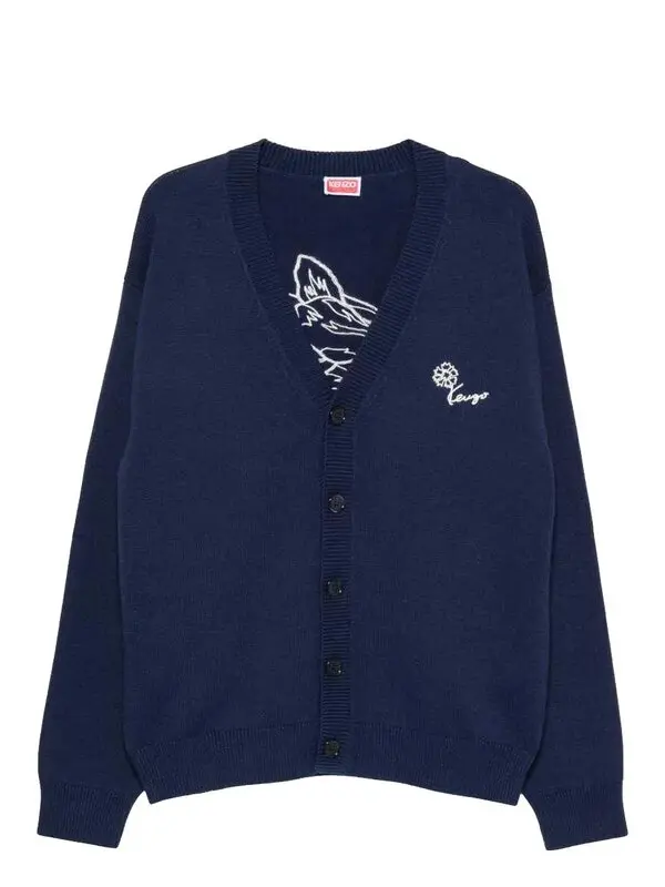 Kenzo Floral Embroidered V-neck Cardigan - Blue
