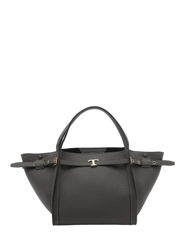 TOD'S Small Leather T Signature Shopping Bag - Gray