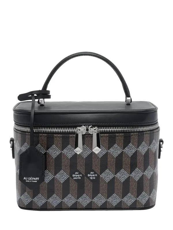 AU DEPART Calf Leather Geometric Print Handbag - Black