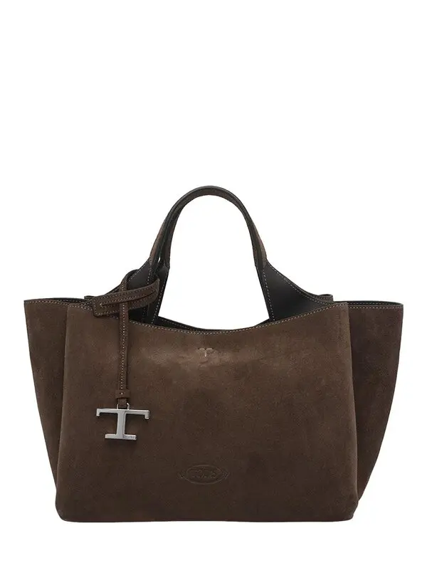 TOD'S Mini Suede Handbag With T Timeless Pendant - Brown