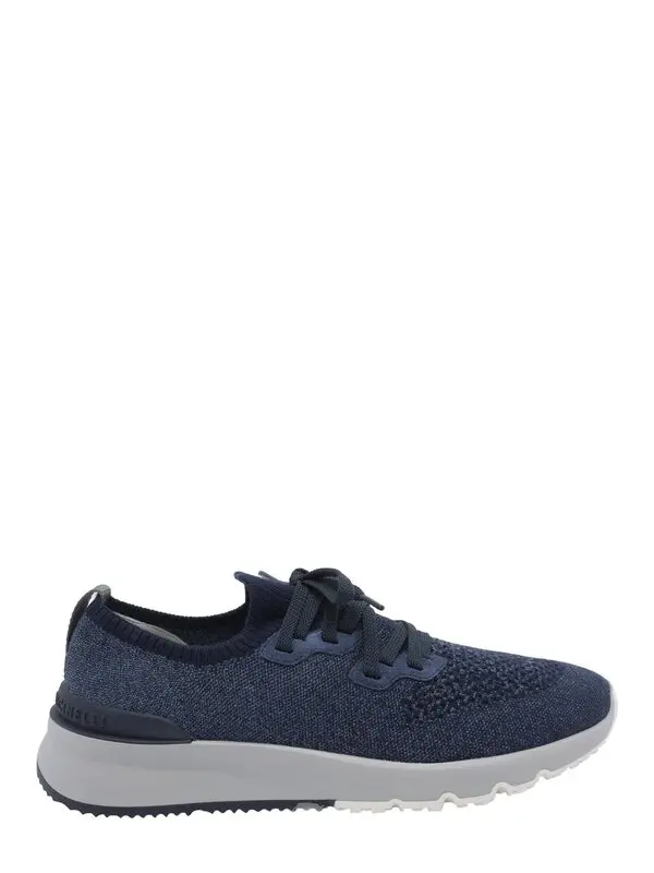 Brunello Cucinelli Knitted Runner Sneakers With Logo - Blue