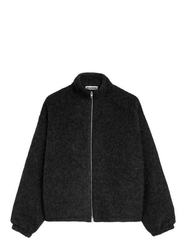JIL SANDER Zip-up Wool-blend Fleece Sweater With Embroidered Monogram - Gray
