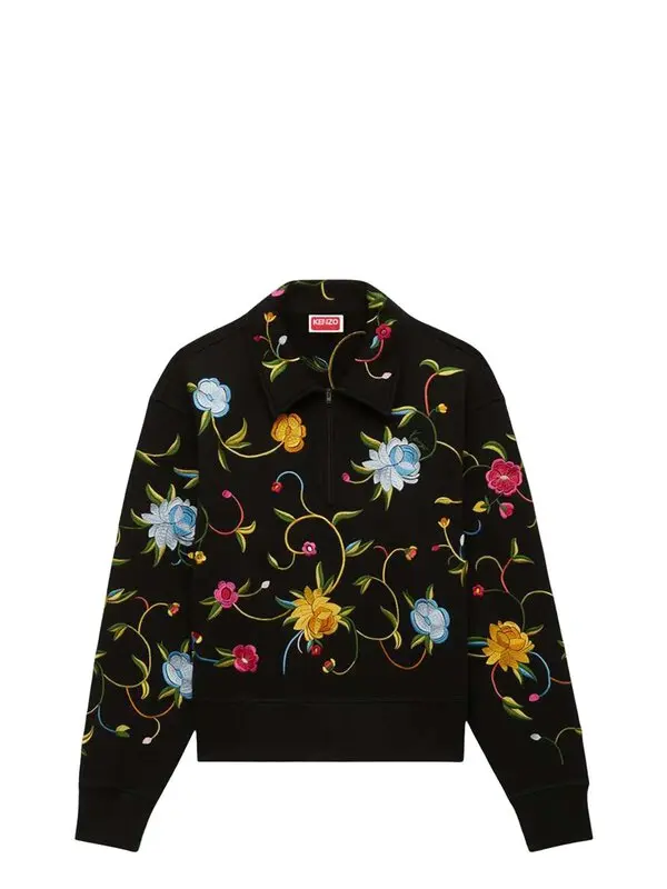Kenzo Wildflower Embroidered Half-zip Cotton Sweatshirt - Black
