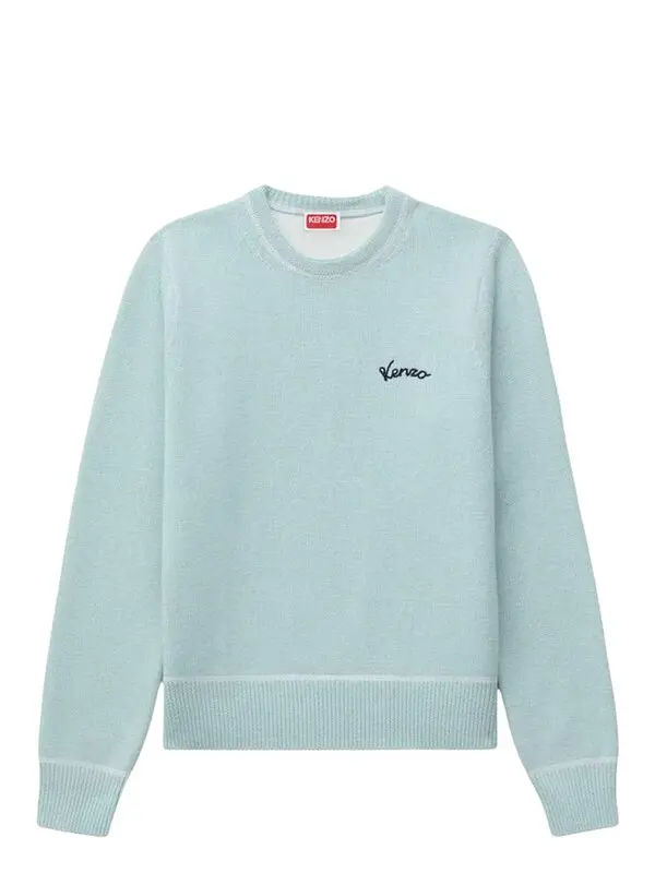Kenzo Varsity' Cotton And Wool Blend Sweater With Embroidered Logo - Blue