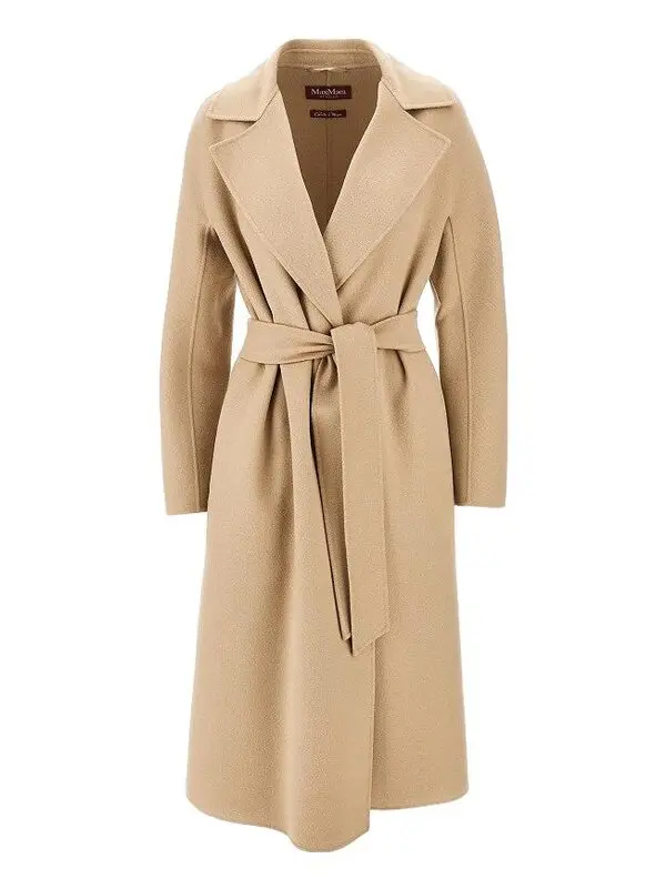Max Mara Midi Cloth Coat With Belt - Cream