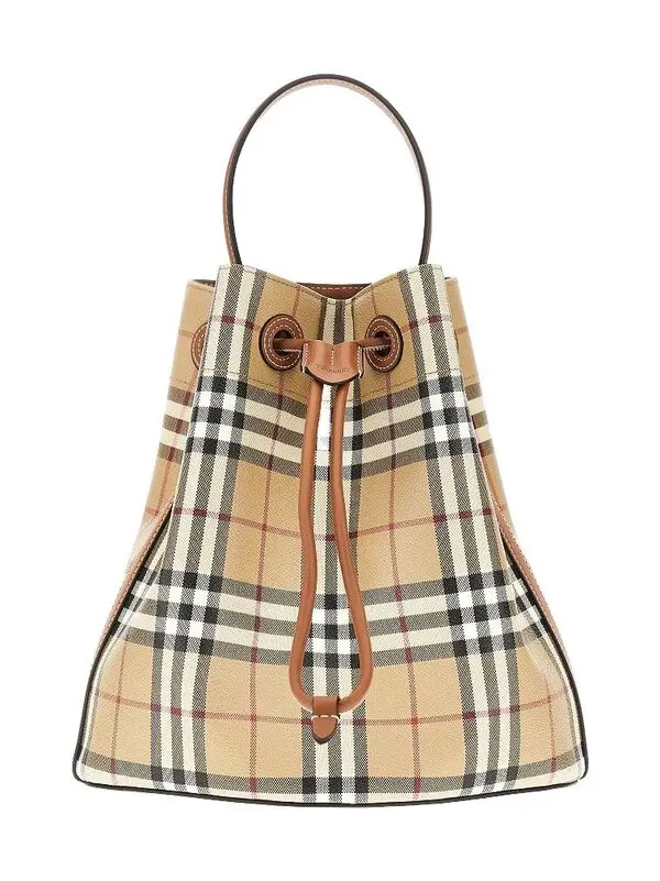 Burberry Small Bucket Bag With Check Motif - Cream