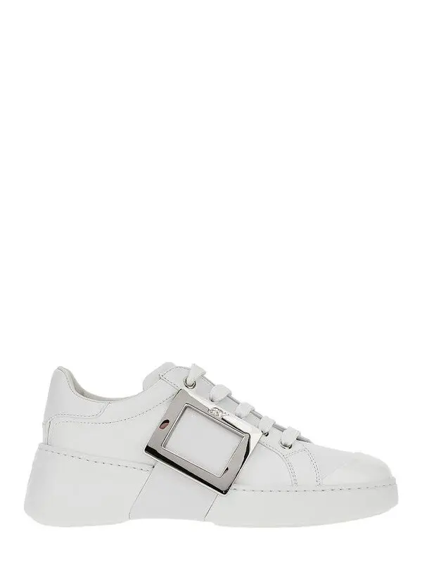 ROGER VIVIER Viv' Skate Leather Sneakers With Buckle Detail - White